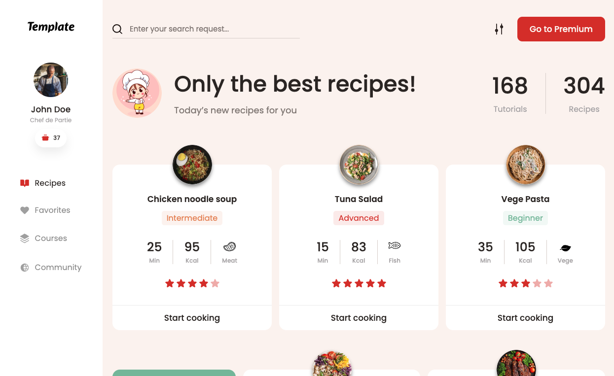 Recipe Dashboard Template | Webflow Template